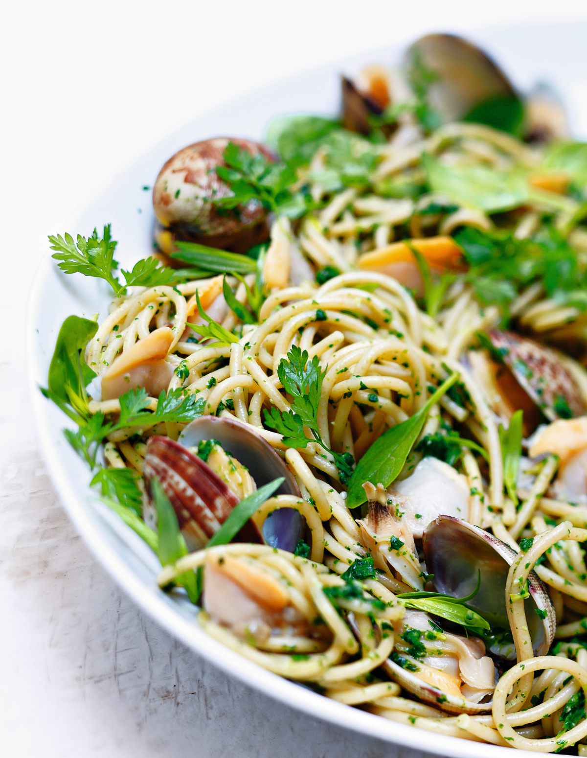 Recette de spaghettis aux palourdes, marinière herbacée par Alain Ducasse
