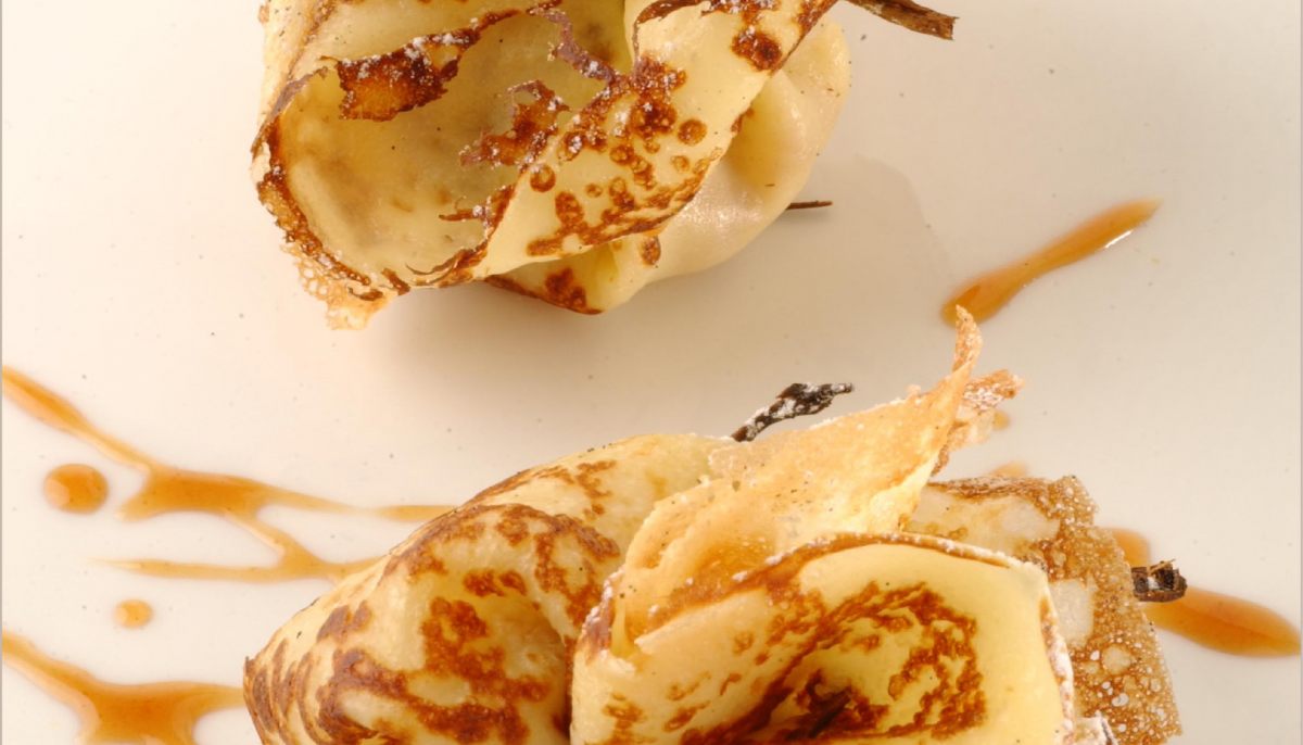 Recette d'Aumônière de crêpes aux fruits d’automne, jus des peaux par ...