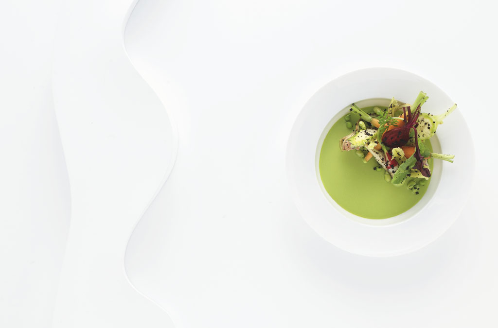 Recette de Primeurs à cru, condiment vert tendre par Alain Ducasse ...